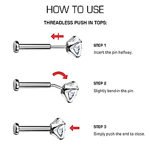 ZS 9Pcs 16G/18G/20G Threadless Push in Lip Labret Nose Studs, Stainless Steel Piercing Jewelry for Conch Medusa Piercing, CZ Forward Helix Tragus Earring for Women Men (Stick CZ/16g/8mm)