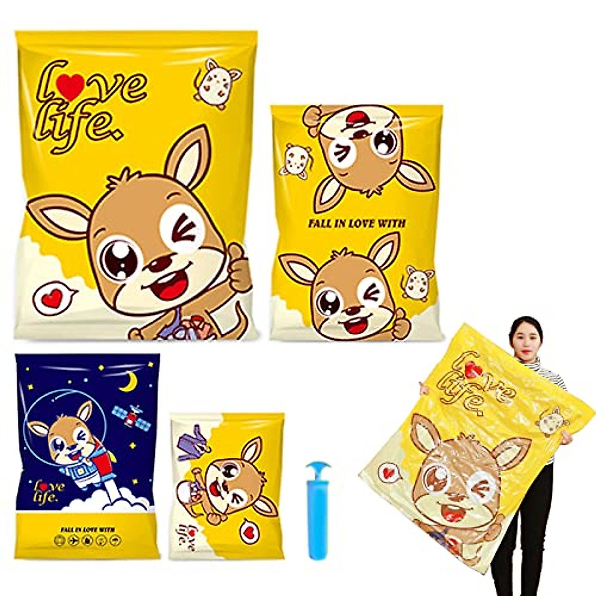 Vacuum Storage Bags 5 Pack Space Saver Sealer Compression Bags with Travel Hand Pump for Blankets, Comforters, Pillows, Clothes Storage