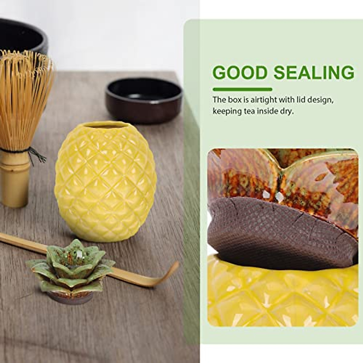 BESTonZON Ceramic Tea Jar Pineapple Shape Tea Tins Containers with Leaf Lid Porcelain Tea Pot Coffee Sugar Storage Canisters Empty Food Storage Jar for Home Kitchen Counter Yellow