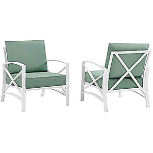 Crosley Furniture Kaplan 2-Piece Outdoor Chair Set, Patio Chairs for Conversation, Porch, Deck, Balcony, White with Mist Cushions