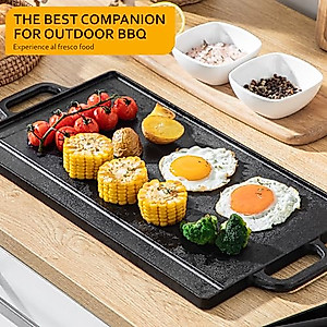 Velaze Cast Iron Reversible Griddle, Grill Pan Griddle Grill with Dual Handles,20Inchx9 inch,Black