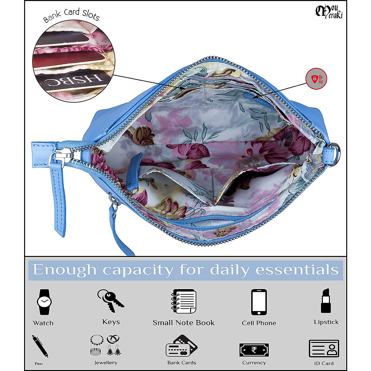 Mou Meraki Genuine Leather Crossbody Purse and Handbags - Crossover Bag Over the Shoulder Women