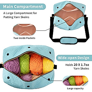 AGX Bravo Small Crochet Bag Organizer Knitting Bag Yarn Holder Storage Bag Crochet Hook Case for Women Crocheting Bags Organizer for 20x1.7oz Yarn Skeins and Crochet Knitting Accessories (Light Blue)