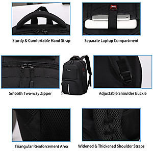 Vaupan Travel Backpack, Black Laptop Backpack with USB Charging Headphone Port for Men Womens Boys Girls, Anti Theft Water Resistant College School Bookbag Computer Backpack Fits 15.6 Inch Notebook