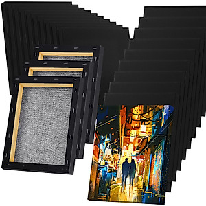 Thenshop 20 Pcs Black Canvas, Stretched Canvases for Painting, Blank Black Art Painting Supplies,8 oz Triple Primed 100% Cotton(8 x 10 Inch)