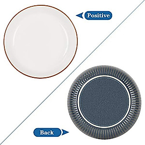 JDZTC Porcelain 26 Ounce Pasta Bowls Set of 4, 8 inch Wide and Shallow Salad Bowls, Serving Bowls, Microwave & Dishwasher Safe, Sturdy & Stackable, blue grey