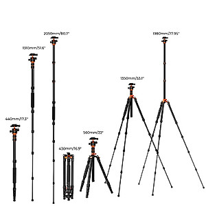 K&F Concept 78 inch/198cm Camera Tripod,3 Sections Central Axis Travel Tripod with 32mm Metal Ball Head Load Capacity 26.4 lbs/12KG for DSLR Cameras Indoor Outdoor Use