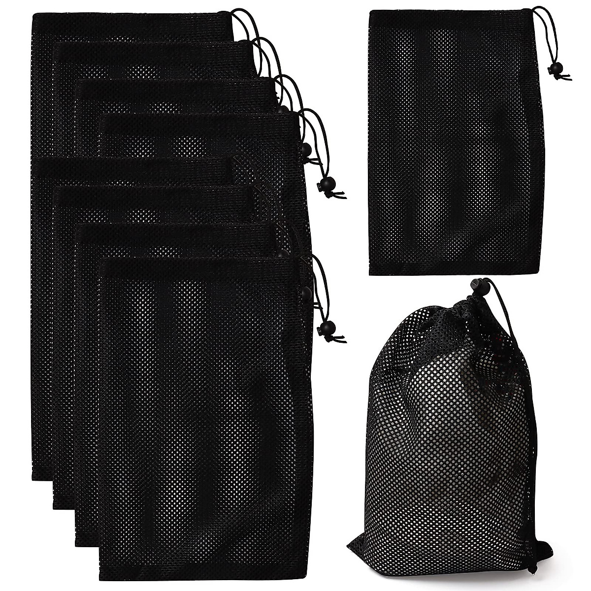 SBYURE 10Pcs Nylon Mesh Drawstring Bag,8 x 11.4 Inch Nylon Mesh Bags with Drawstrings Black Nylon Mesh Bags with Cord Lock Closure for Balls and Travel Laundry Bag
