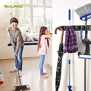 Alpine Mop And Broom Holder Wall Mount – Durable Holders For Garden Tools Broom Rake Gripper With 5 Slots & 6 Hooks - A Home Organization Must Haves