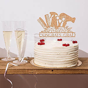 Glitter Barber Congrats Grad Cake Topper, Hairdresser Graduation Party Decorations, Barber School Graduate Cake Decor, Congrats Hairstylist Cake Toppers, Rose Gold
