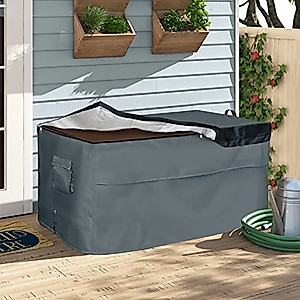 DUSTYPROTE Patio Storage Box Covers, Quick Open Outdoor Deck Boxs Top with Zipper and Pockets Garden Deck Box Covers Waterproof,Storage Container Covers(Gray,52x30x25in)