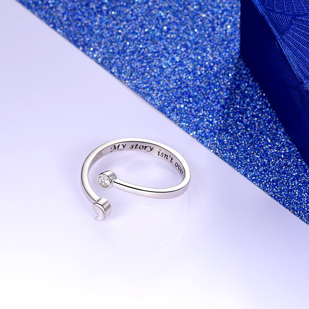 ACJNA 925 Sterling Silver Rings, My Story Isn't Over Yet Ring Adjustable Open Rings Semicolon Jewelry for Women Inspirational Gift