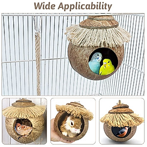 Tfwadmx Natural Coconut Fiber Hanging Birdhouse for Cage, Bird Shell Breeding Nest for Parrot, Parakeet, Lovebird, Finch, Canary, Small Animals House, Bird Hideout with Coconut Twine Decoration