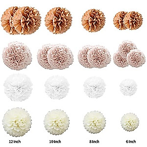 Tissue Paper Pompoms Paper Flower 22 Pcs Dusty Pink,Rose Gold,Ivory,White Paper Flower Ball for Birthday Bachelorette Wedding Baby Shower Bridal Shower Party Decoration