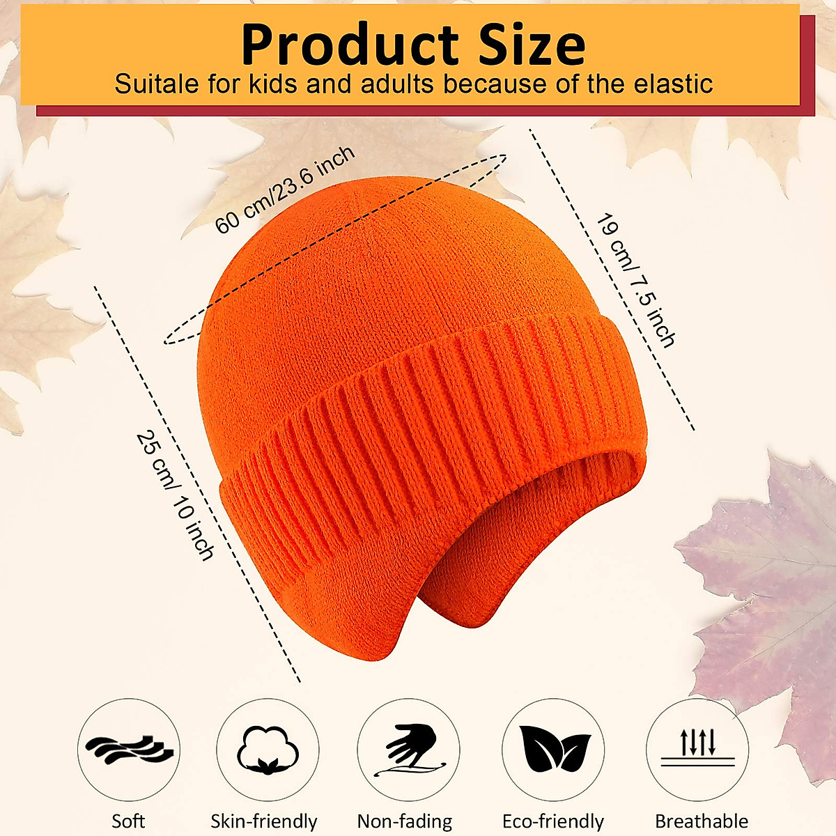 2 Pieces Beanie Watch Hat Winter Ear Flaps Skull Cap Warm Cuff Knit Hat with Plush for Men Outdoor Hunting (Orange)