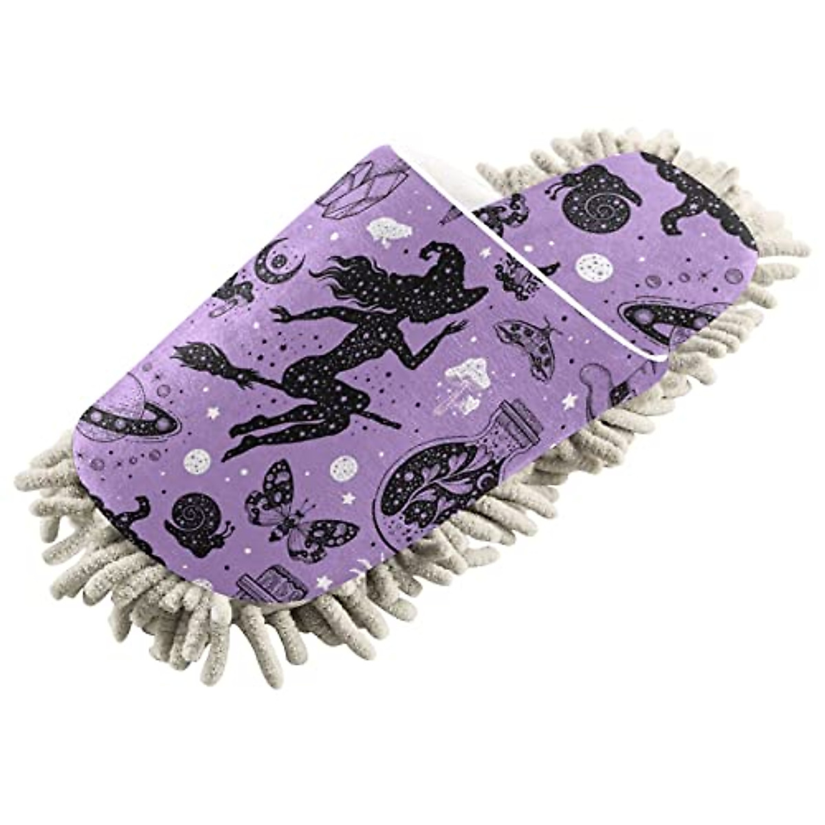 Kigai Microfiber Cleaning Slippers Spooky Halloween Pattern Purple Washable Mop Shoes Slipper for Men/Women House Floor Dust Cleaner, Size M