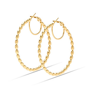 LeCalla 14K Gold-Plated 925 Sterling Silver Large Beaded Omega Hoop Earrings for Women Teen 55mm