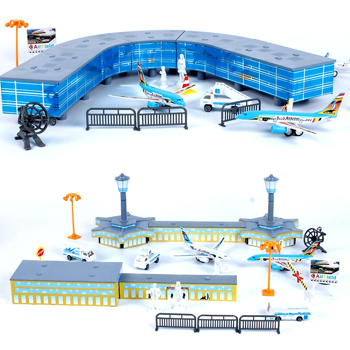 International Airport Assembled Toy 8 Planes and 8 Vehicles 200 Pieces Aircraft Model Playset Simulated Scene