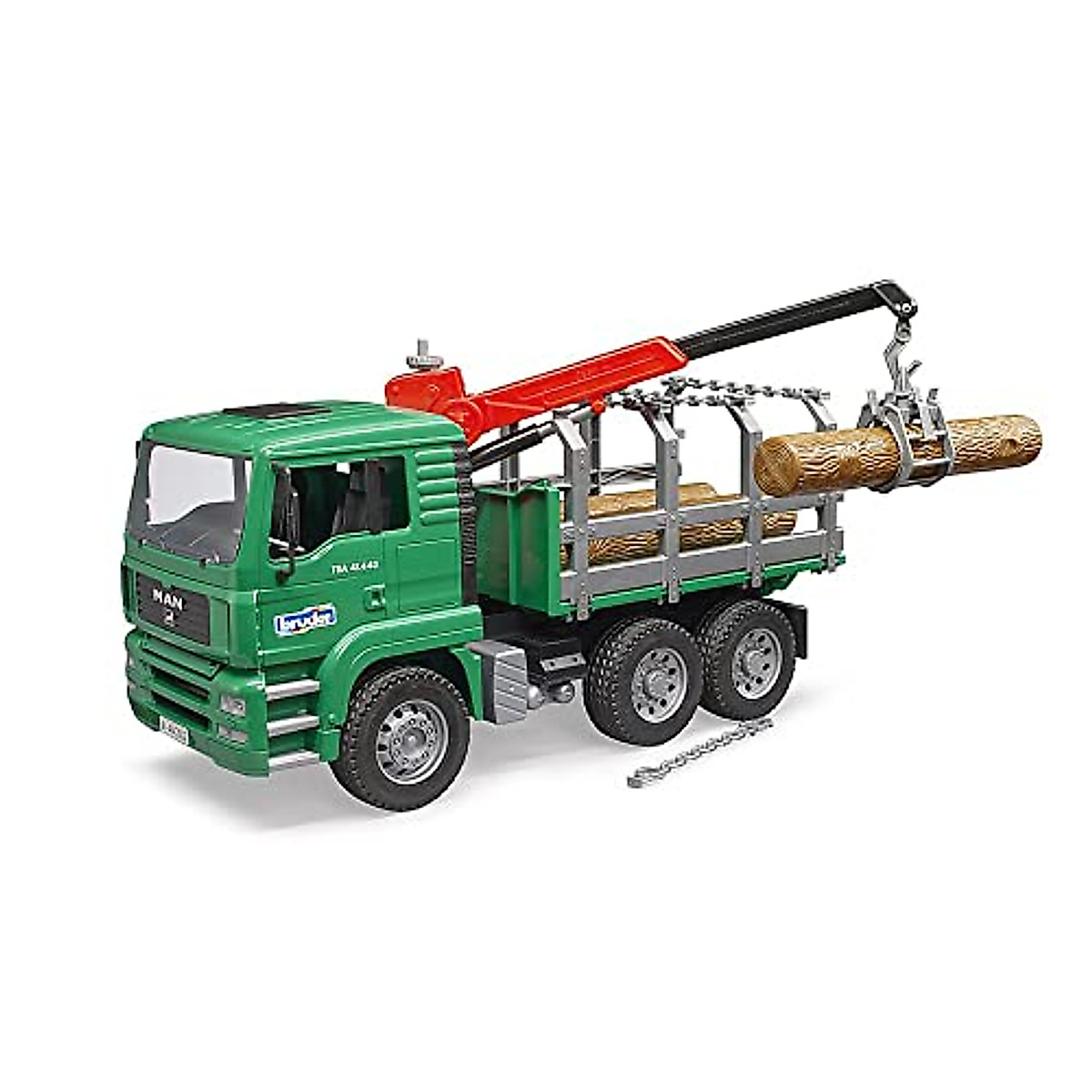 Bruder Toys - Forestry MAN Timber Truck with Fully Functioning Loading Crane, Tilting Loading Bed, and 3 Loadable Trunks - Ages 4+