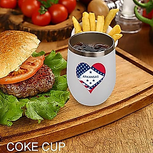 U.S.A. State of Arkansas Flag Heart Funny Wine Tumbler 12 Oz Stainless Steel Insulated Mug Double Wall Water Cup with Lid