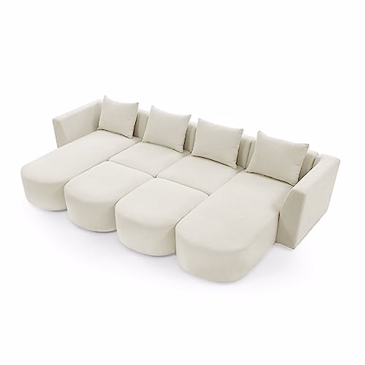 Goohome Modular U-Shape Sectional Set, Modern Couches for Living Room, Upholstered Loop Yarn Fabric Cloud Sofa with 2 Single Seat, Chaises and Two Ottomans, DIY Combination, for Office, C-Beige d