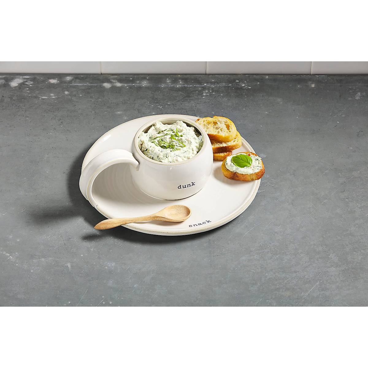 Mud Pie Farm Handle Chip and Dip Set, server 2 3/4" x 9 1/2" dia | spoon 5", Cream