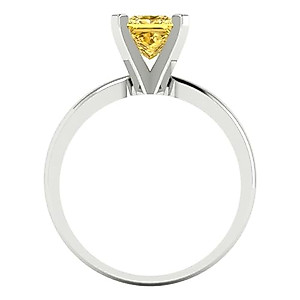 Clara Pucci 1.0 ct Princess Cut Solitaire Canary Yellow Simulated Diamond Bridal Designer Anniversary Engagement Ring Real 14k White Gold