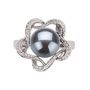 Fiona Black 9-10mm AA Quality Freshwater 925 Sterling Silver Cultured Pearl Ring For Women - Size-7