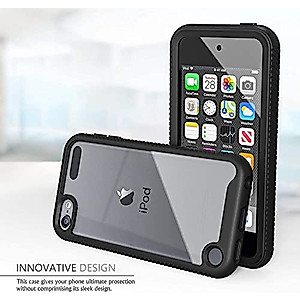 iPod Touch 7 Case,iPod Touch 6 Case,SLMY Armor Shockproof Case with Build in Screen Protector Heavy Duty Shock Resistant Hybrid Rugged Cover for Apple iPod Touch 5/6/7th Generation (Black/Black)
