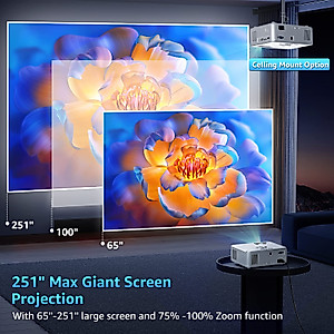 Projector with 5G WiFi Bluetooth, Native 1080P Movie Projector, 10000L 4K Support Portable Outdoor Projector, 2023 Upgraded Projector Compatible with HDMI, VGA, USB, Laptop, iOS & Android Smartphone