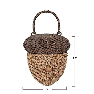 Creative Co-Op Handwoven Bankuan Acorn Shaped Basket with Lid and Wood Handle, Brown and Natural Decorative Storage, 7" L x 7" W x 8" H, Brown & Natural