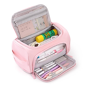 HVOMO Big Capacity Pencil Case High Large Storage Pouch Marker Pen Case Travel Simple Stationery Bag School College Office Organizer for Teens Girls Adults Student（Pink）