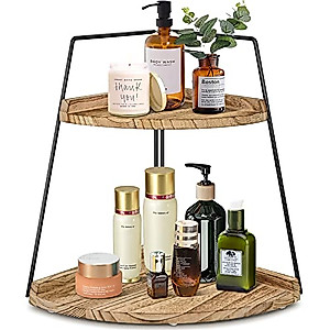 PICKKROSS 2 Tier Bathroom Counter Organizer, Wood Bathroom Organizer Countertop, Corner Storage Shelf Counter Standing Rack, Cosmetic Vanity Tray Kitchen Spice Rack, Bathroom Organizer and Storage