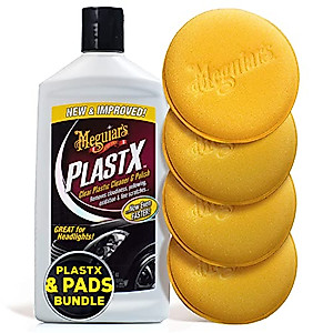 Meguiar's PlastX Clear Plastic Cleaner & Polish - 10 Fluid Ounces Bundle with Supreme Shine 4" Foam Applicator Pads - 4 Pack