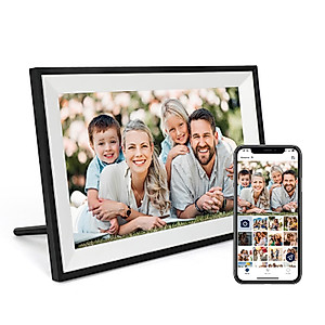 Digital Photo Frame 10.1 Inch WiFi Digital Picture Frame IPS HD Touch Screen Smart Cloud Photo Frame with 16GB Storage, Auto-Rotate, Easy Setup to Share Photos or Videos Remotely via AiMOR APP (Black)