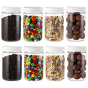 Tebery 16 Pack Clear Plastic Jars Bottles Containers 16oz Juice Bottles Water Bottles with White Ribbed Lids for Juicing, Smoothies, Kombucha, Tea, Milk Bottles, Homemade Beverages Bottle