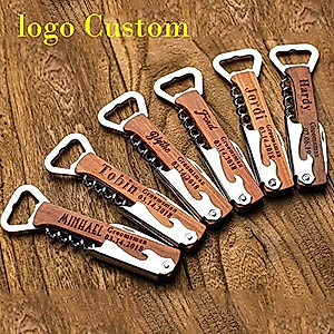 Akubi Engraved Wood Wine Corkscrew Bottle Opener Multi Function Cutter Personalized Groomsmen Bridesmaid Wedding Party Gifts Opener with Knife wood opener