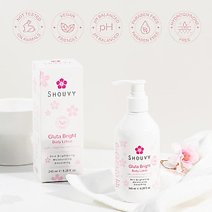 Shouvy Pure Glutathione Brightening Body Lotion for Dark Spots, Smoothing, Even Skin Tone, Intense Hydration & Body Moisturizers with Arbutin, Vitamin C, AHA- Vegan Lotion, 8.28 Fl Oz Bottle