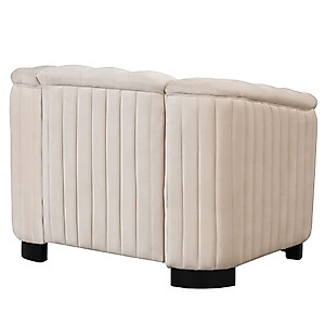 kevinplus Accent Armchair Velvet Upholstered Chesterfield Sofa Couch Single Sofa Chair, Modern Tufed Couch with Thick Removable Seat Cushion for Living Room Bedroom Small Space, Wooden Legs, Beige