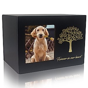 Amvnotia Pet Memorial Urns for Dogs or Cats Ashes, Large Wooden Dog Cremation Urns with Personalized Photo Frame, Dog Urn Keepsake Box with Ashes Bags, Loss Pet Remembrance Gift, Waterproof Face