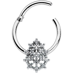 Body Candy Womens 16G Steel Hinged Segment Ring Seamless Cartilage Nipple Clear Texture Drop Nose Hoop 3/8"