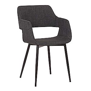 Armen Living Ariana Mid-Century Fabric Dining Room Accent Chair, 18" Height, Charcoal