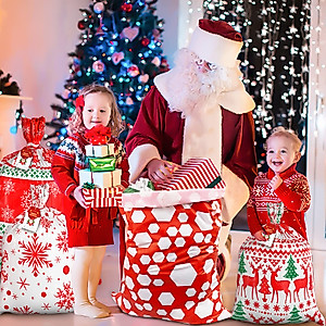 Large Christmas Gift Bag for Christmas Presents- 6Pcs Jumbo Plastic Christmas Red and White Gift Bags with Gift Tags and Ribbon for Christmas Big Gift Wrapping Holiday Goody Bag Party Favor Supplies