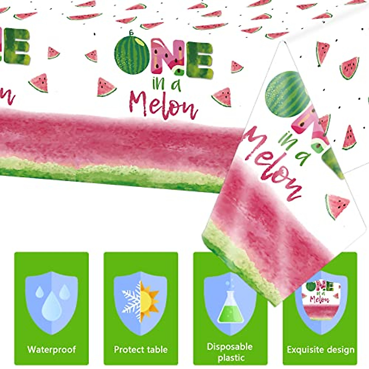 3pcs One in A Melon Party Tablecloths Watermelon First Birthday Party Supplies Watermelon Table Cover Decoration Plastic Disposable Summer Party Tablecloths Watermelon Party Favors,108 inch*54 inch