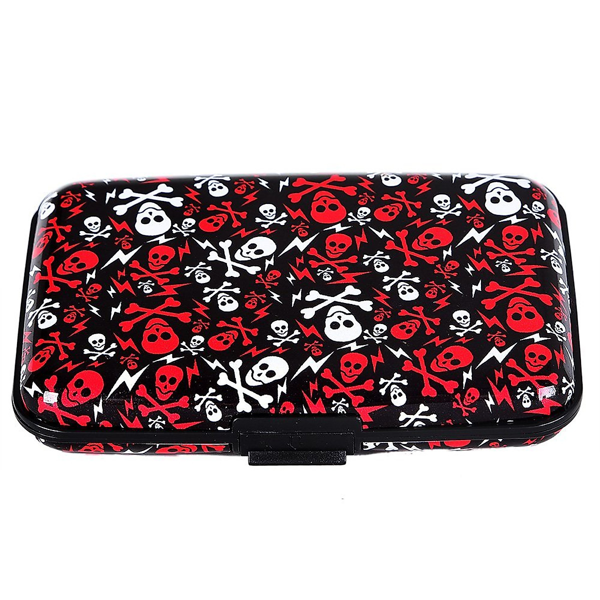 VICHLINE Credit Card Holder, Slim Aluminum Card Wallet RFID Blocking Mini Metal Hard Card Case for Women Men (Skull)