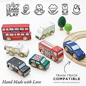 Le Toy Van London Car Set Premium Wooden Toys for Kids Ages 3 Years & Up (TV267), 7-pk