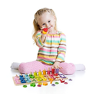 TOYLI Educational Math Learning Board and Puzzle Wooden 4 in 1, Wooden Stacking Toy