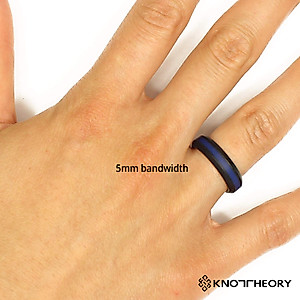 Knot Theory Blue Striped Silicone Ring for Men Women - Thin Blue Line Police 8mm Wedding Band Size 10