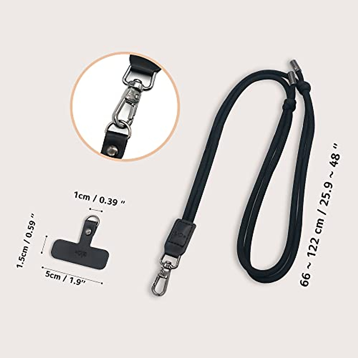 EKAX Adjustable Nylon Strap with PU Leather Clip, Universal Cell Phone Lanyard, Neck Hanging & Crossbody Strap, for Most Smartphone Cases, Keys & Work Permit, Easy Clip On & Off (Pink)