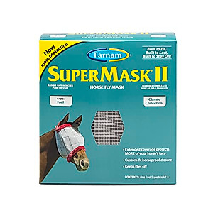 SuperMask II Fly Mask Without Ears for Foals, Full Face Coverage and Eye Protection from Insect Pests, Structured Classic Styling Mesh with Plush Trim, Foal Size